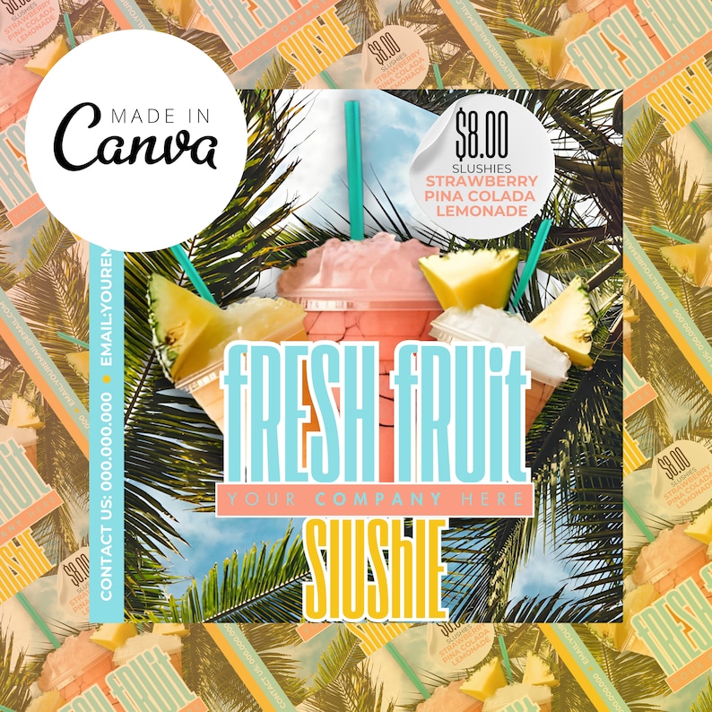 Slushie Marketing Flyer, Fresh Fruit Smoothie Social Media Template ...