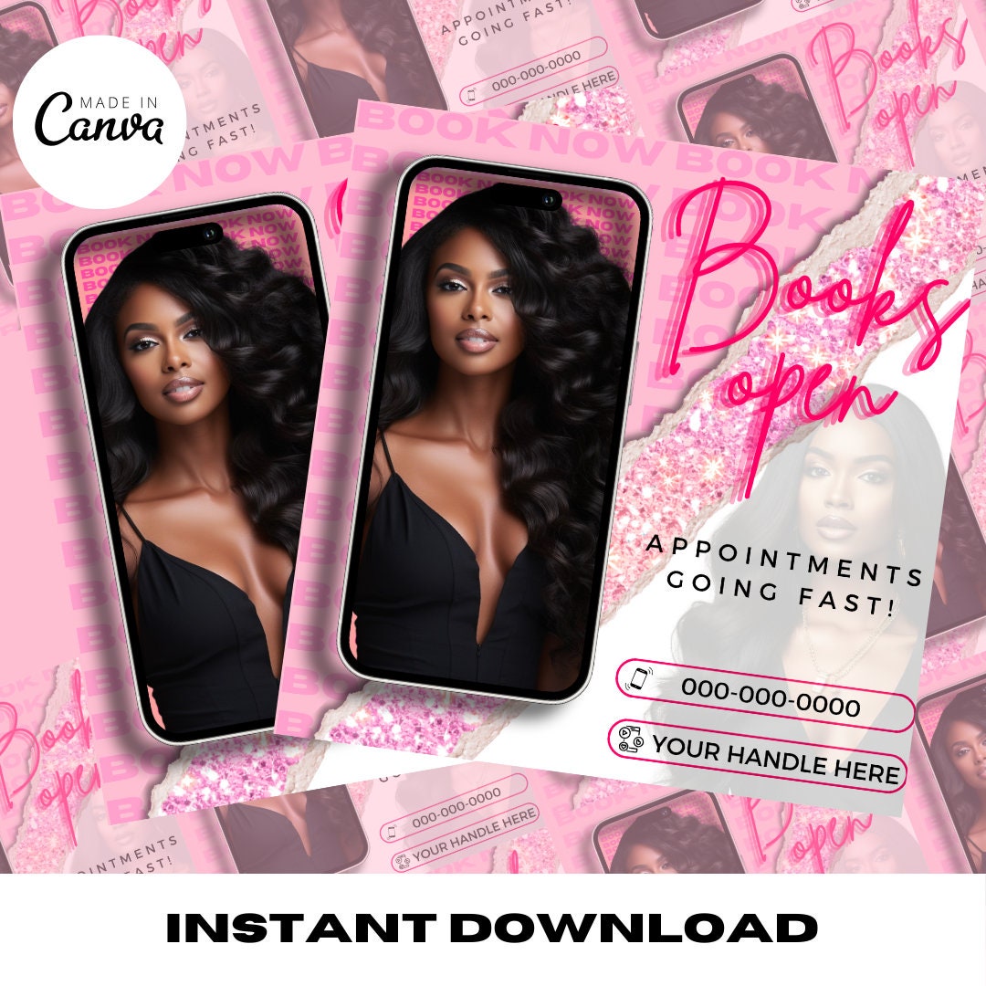 Pink Open Books Template, Booking Now Flyer, Appointments Available ...