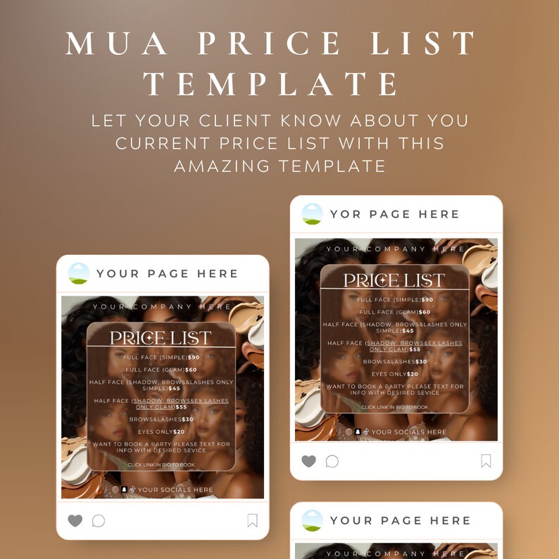 Makeup Price List Flyer, MUA Price List, MUA, Canva Template, DIY ...