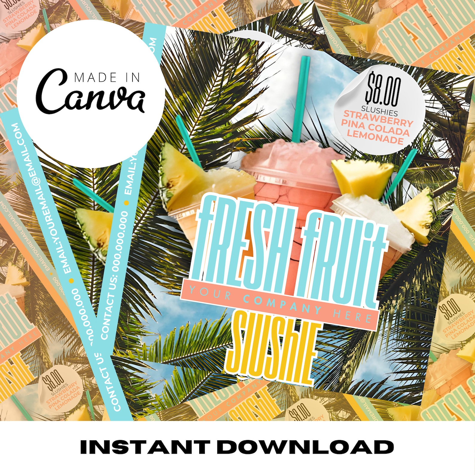 Slushie Marketing Flyer, Fresh Fruit Smoothie Social Media Template ...