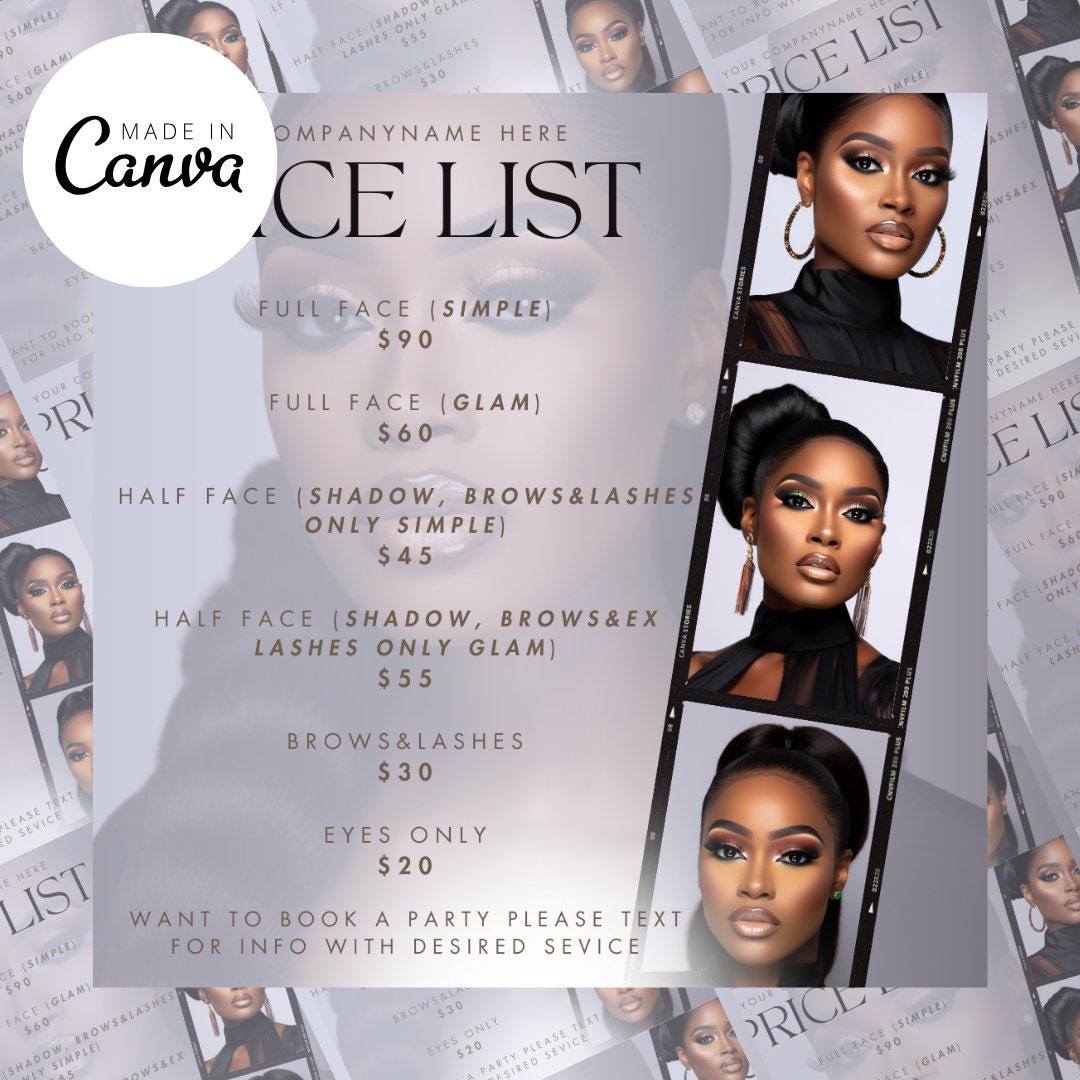 Makeup Price List, MUA Price List, MUA, Canva Template, DIY Template ...