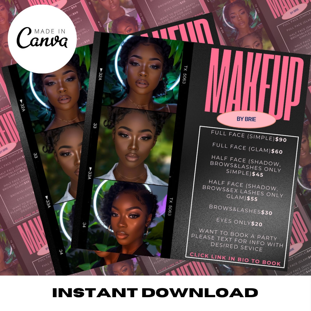 Makeup Price List Flyer, MUA Price List, MUA, Canva Template, DIY ...