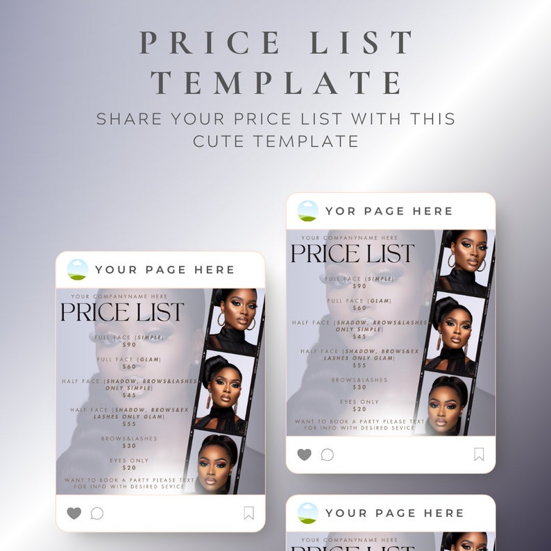 Makeup Price List, MUA Price List, MUA, Canva Template, DIY Template ...