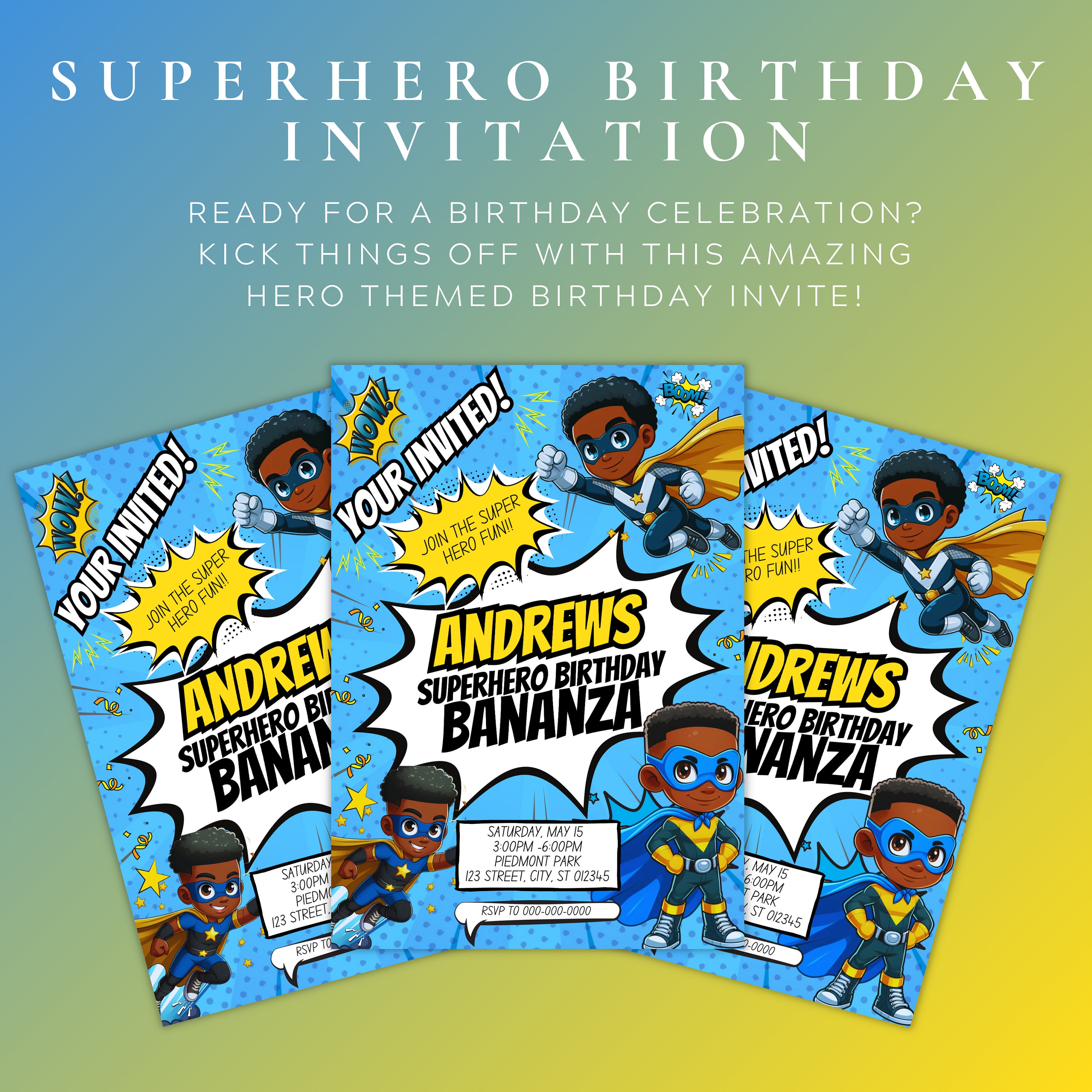 Hero Birthday Invitation, Birthday Invite, Hero Birthday, Black Boy ...