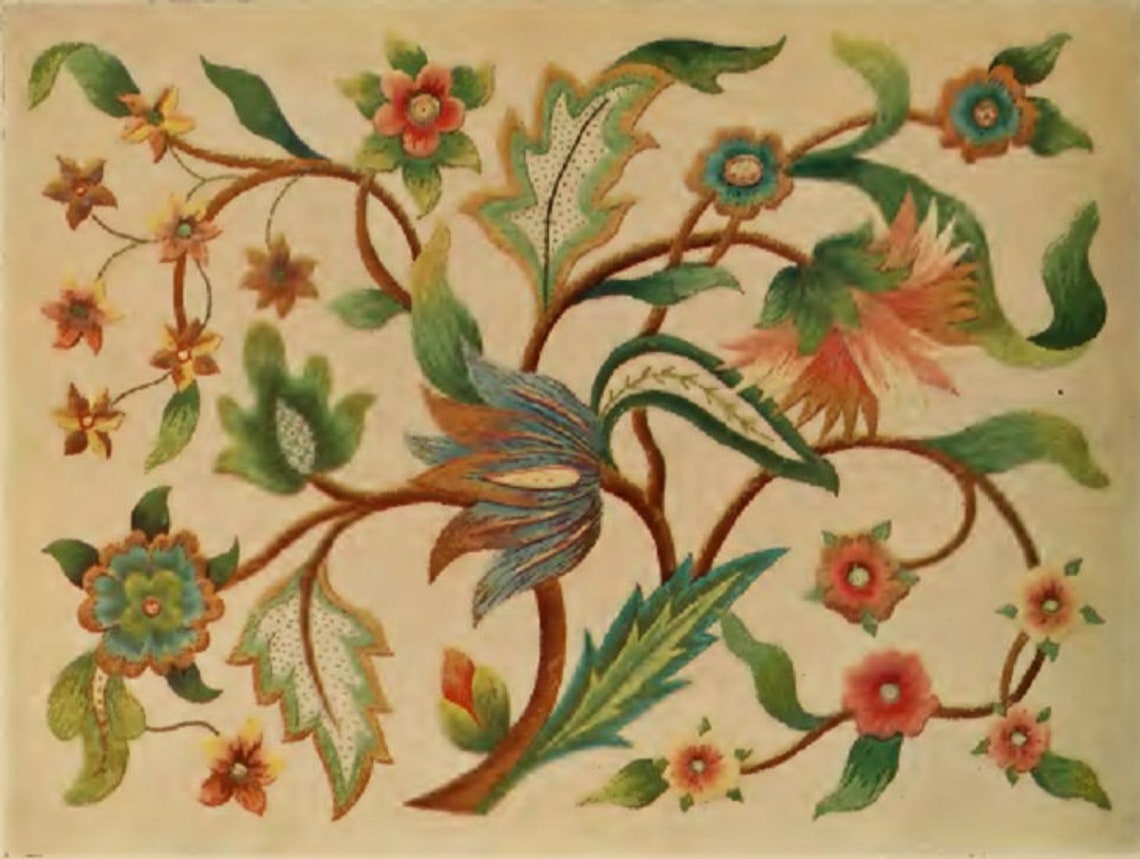 JACOBEAN EMBROIDERY Tutorial Book Learn What Stitches Colors and How to ...