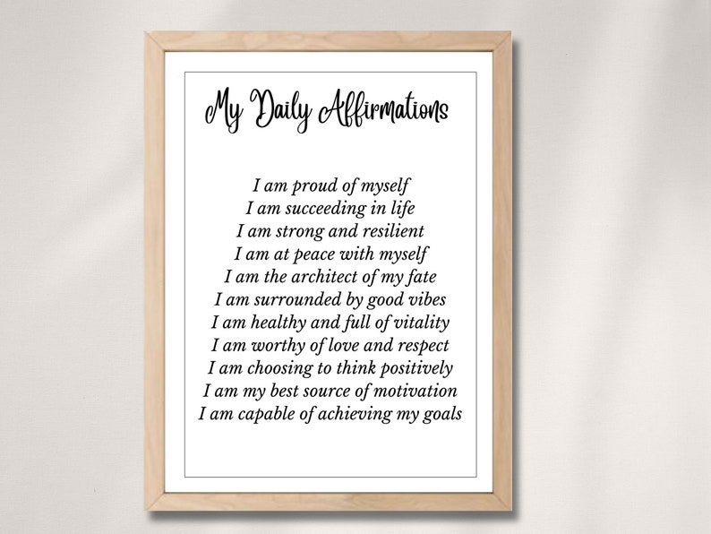 Daily Affirmations Wall Art Motivational Quotes Self Love Art Positive ...