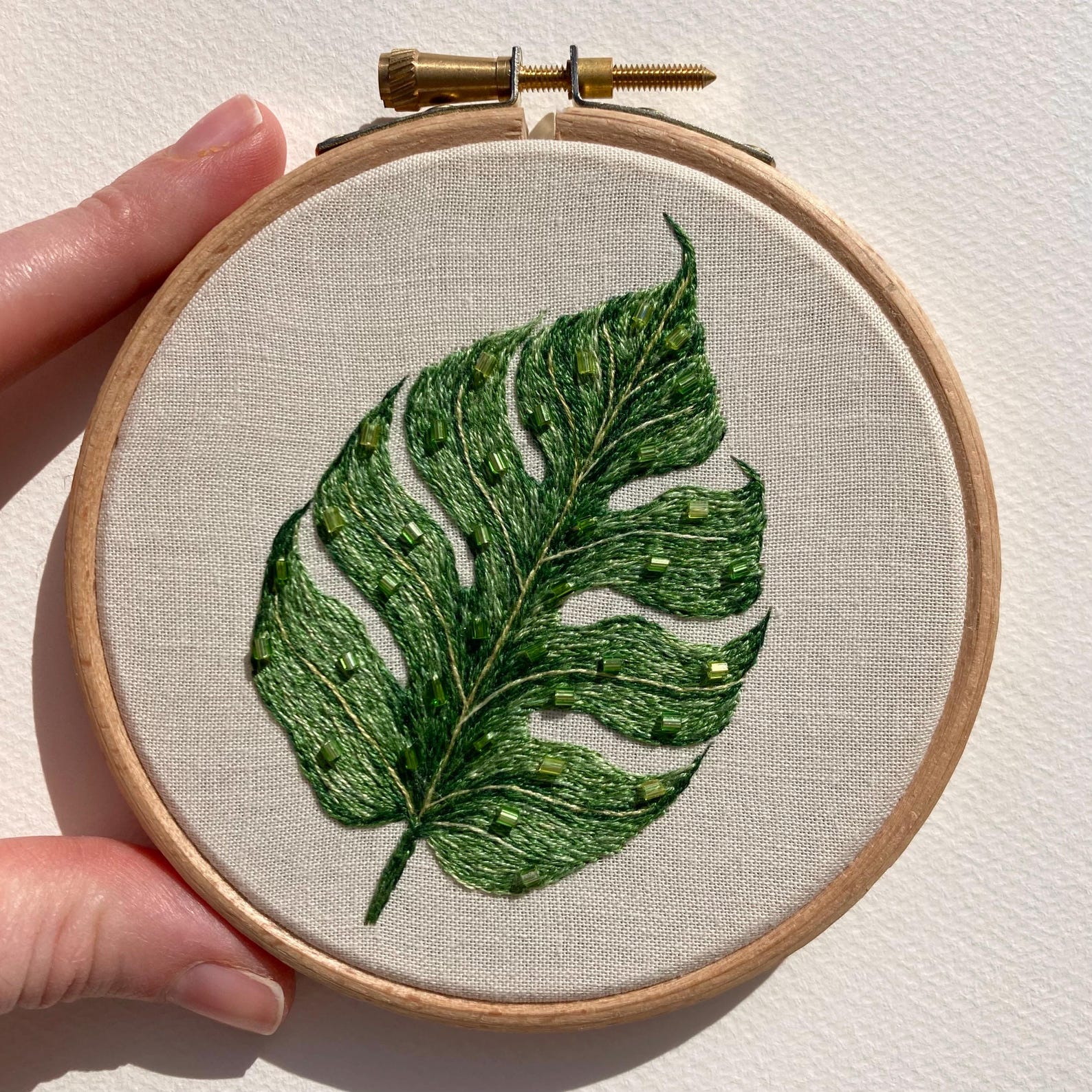 Funky Leaf - 4 Inch Hand Embroidery Thread Painting Glass Beads Beading ...