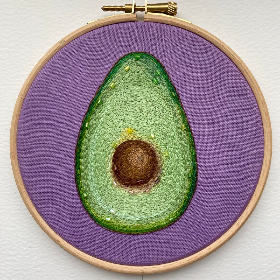 Funky Avocado - 5 Inch Hand Embroidery Thread Painting Glass Beads ...