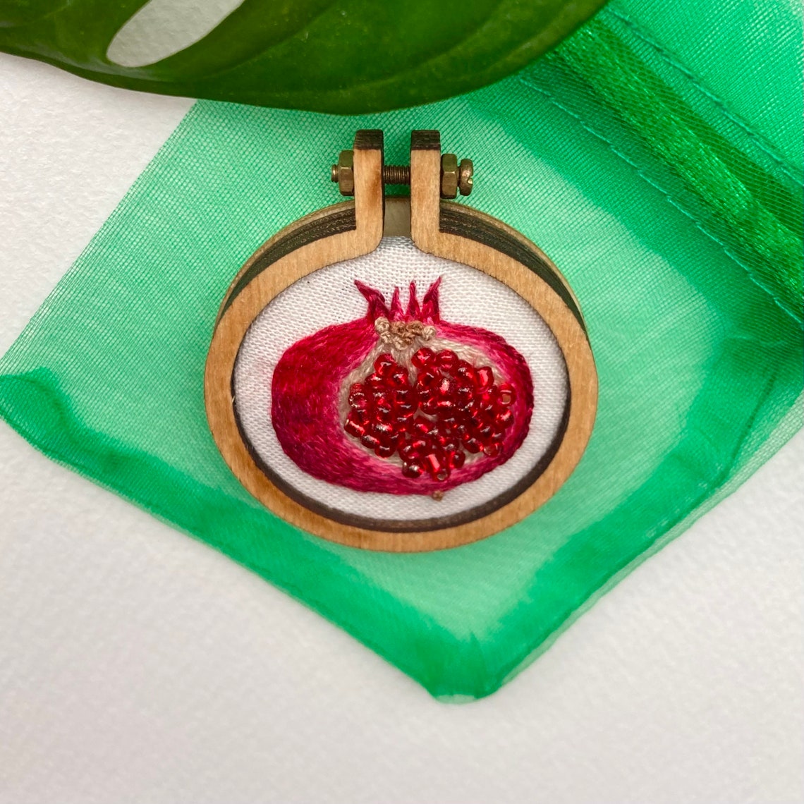 Pomegranate Embroidered Brooch Hand Embroidery, Wooden Pin Badge ...