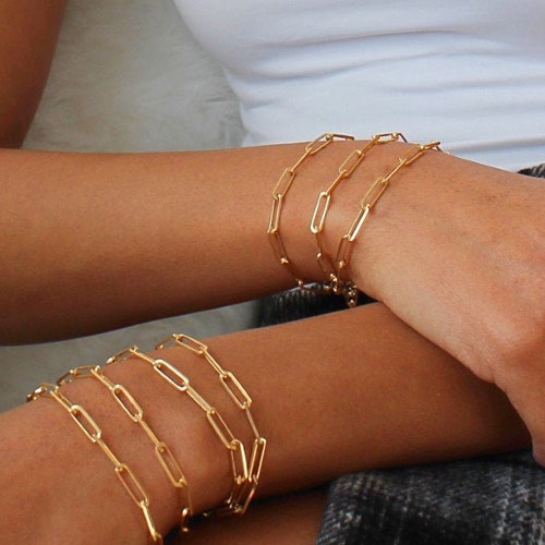 Solid 14K Gold Chunky Paperclip Bracelet. Elongated Link - Etsy