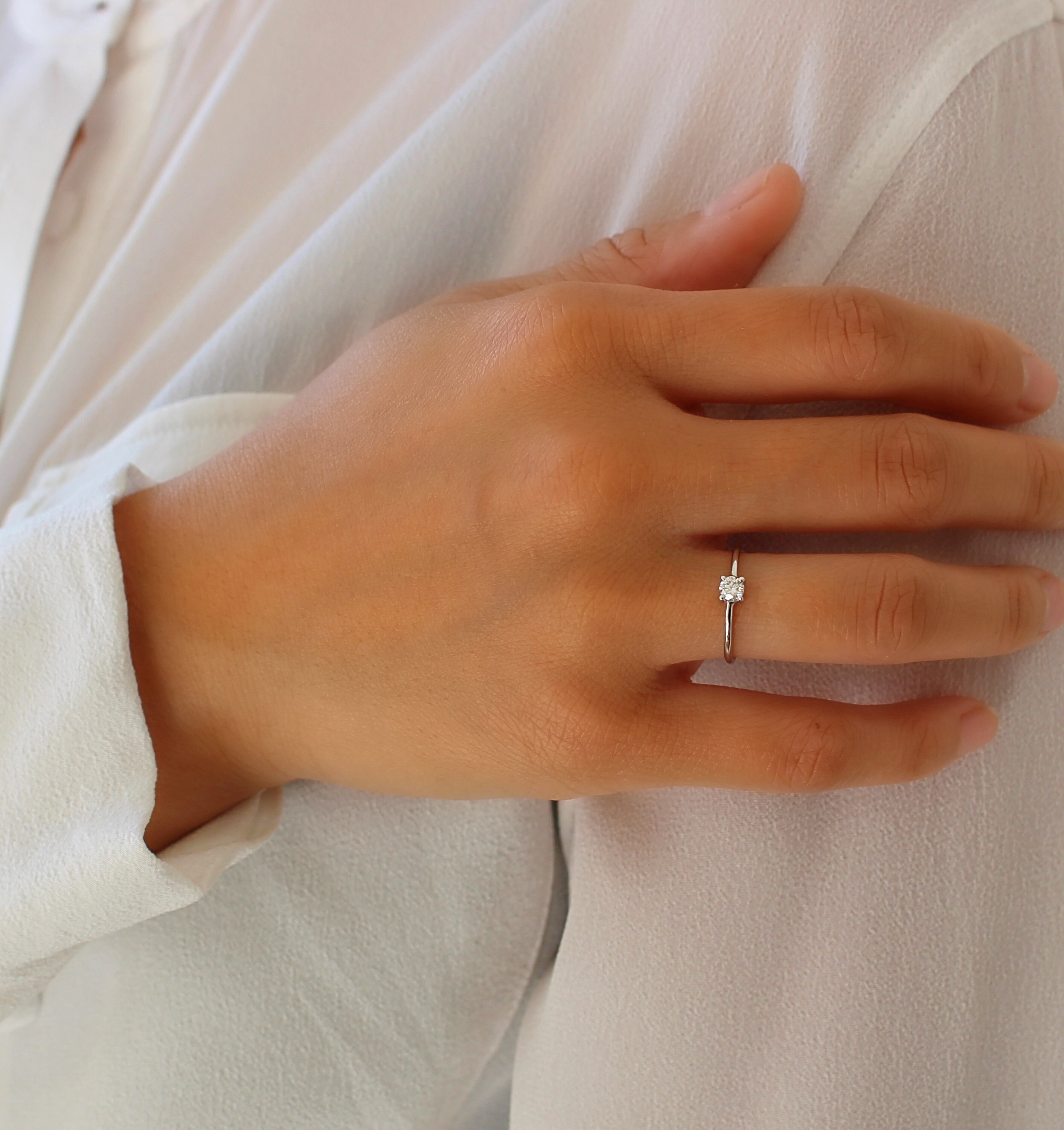 Solid White Gold Diamond Ring Simple Diamond Solitaire Ring - Etsy Canada