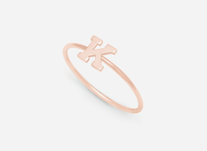 Solid Gold Letter Ring Dainty Initial Ring Personalized - Etsy