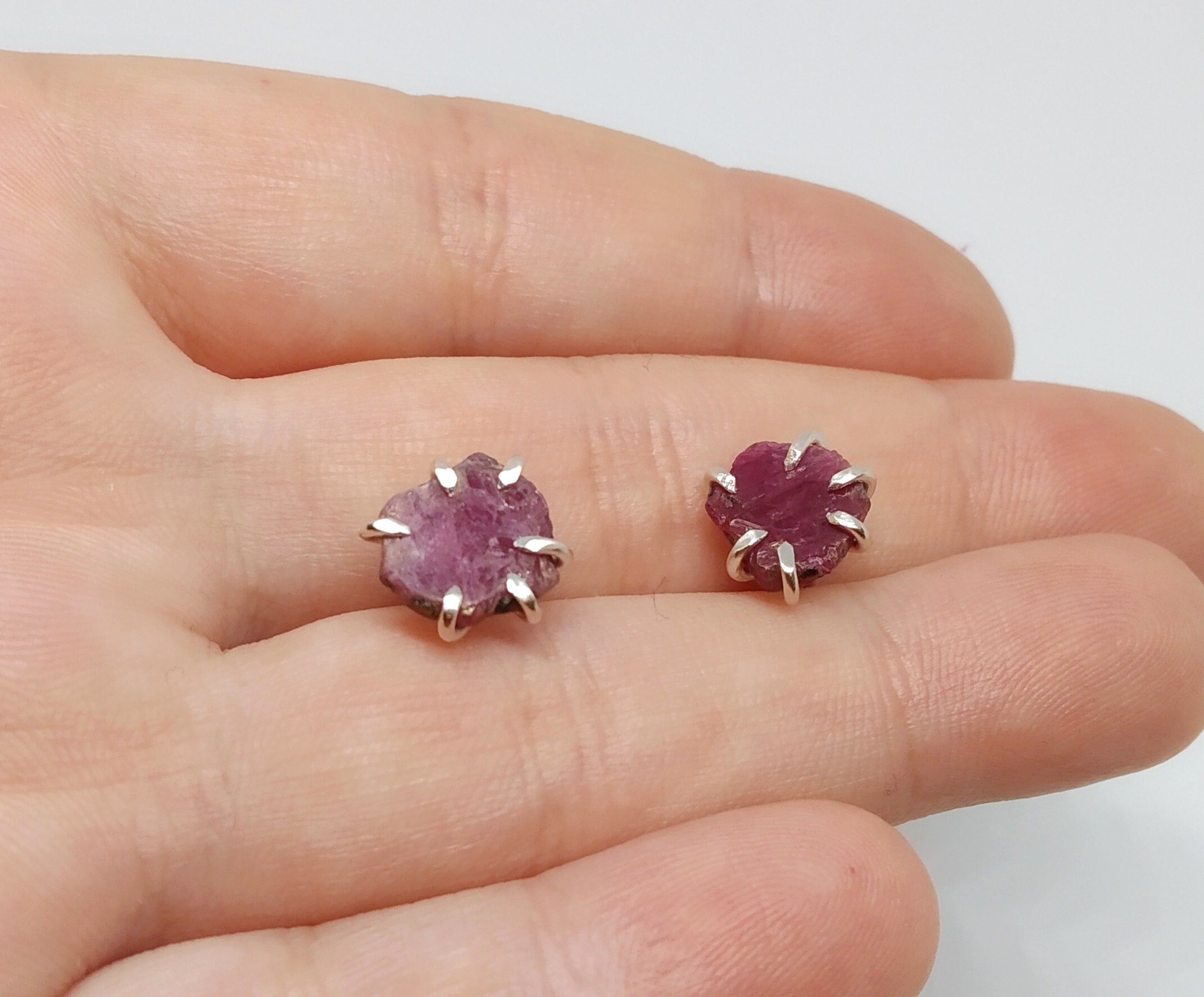 Raw Ruby Silver Studs Earrings Small Ruby Earrings for Women - Etsy New ...