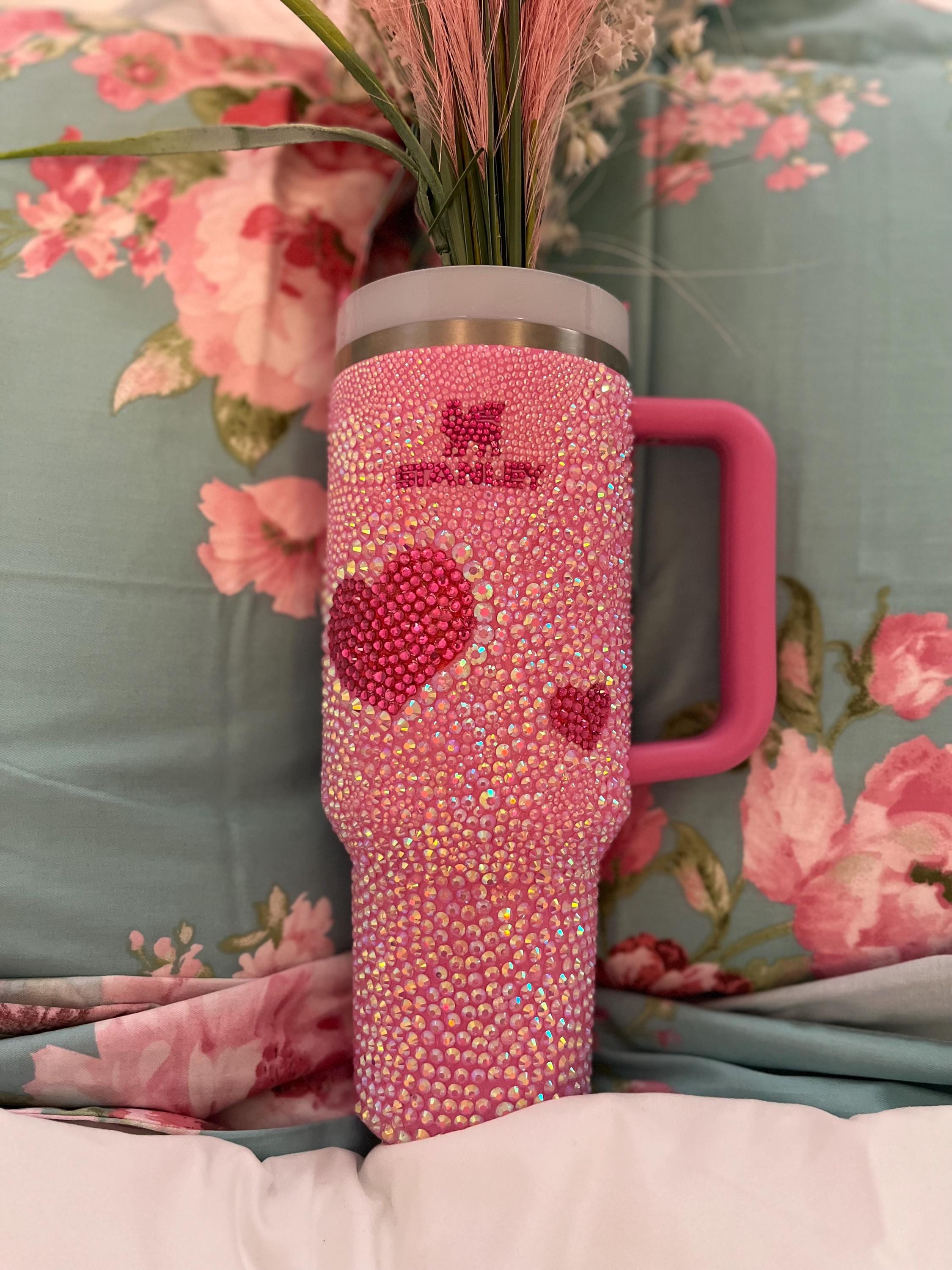 Hand Bedazzled Pink Stanley Cup With Hearts - Etsy