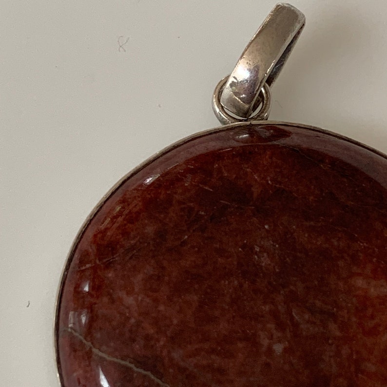 Large Round Red Stone Necklace Pendant Vintage Sterling - Etsy