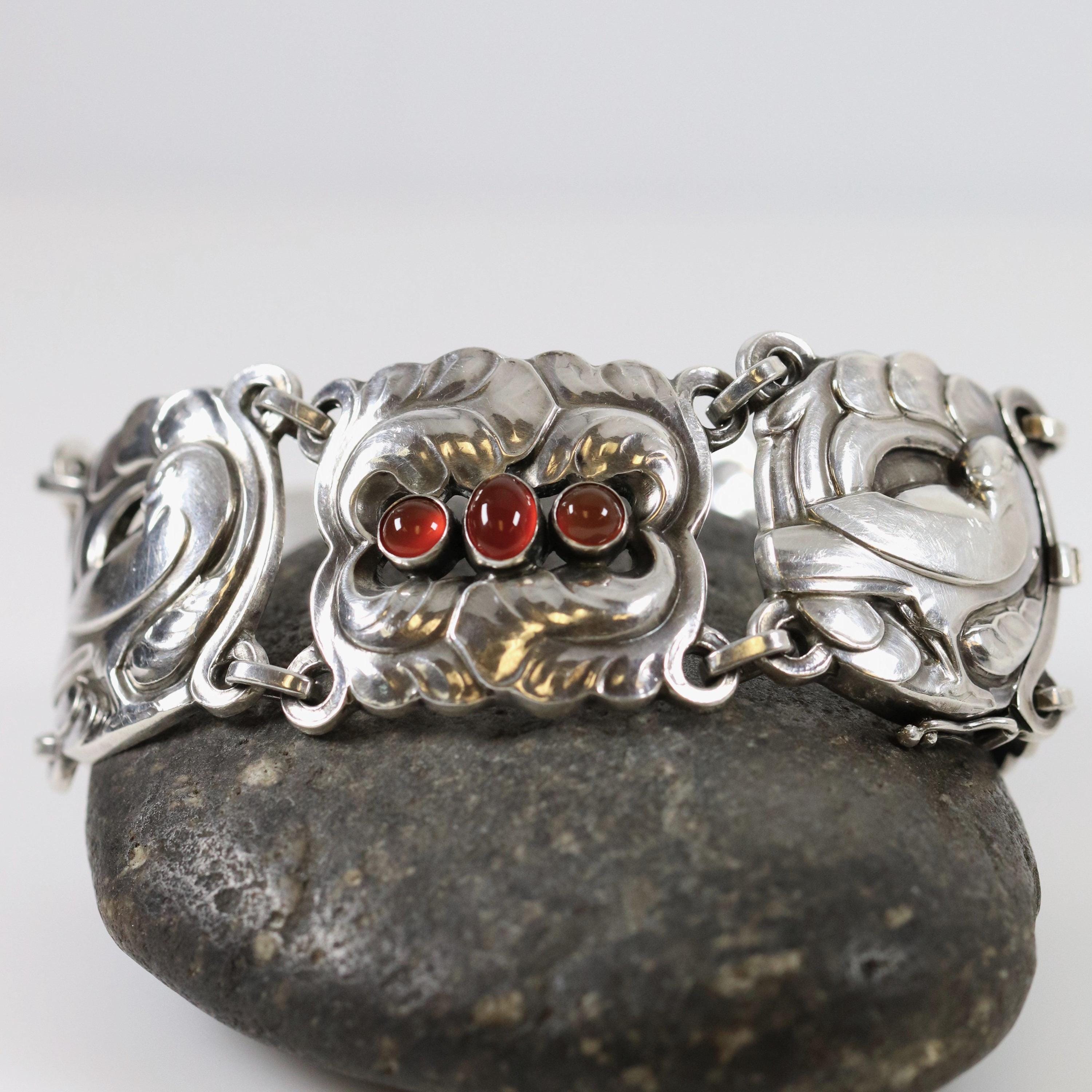 Rare Dove Carnelian Bracelet 32 Sterling Silver Vintage Jewelry Georg Jensen Art Nouveau Denmark Etsy