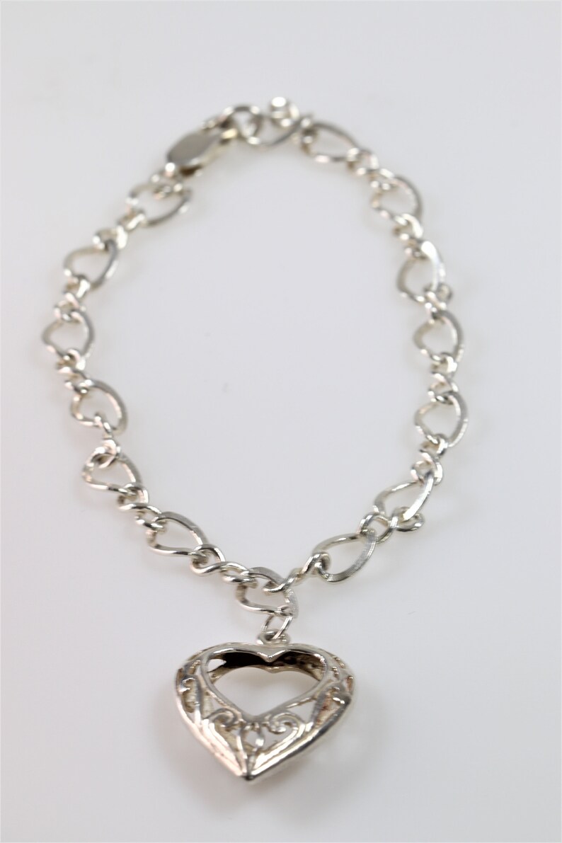 Heart Charm Bracelet Vintage Sterling Silver - Etsy