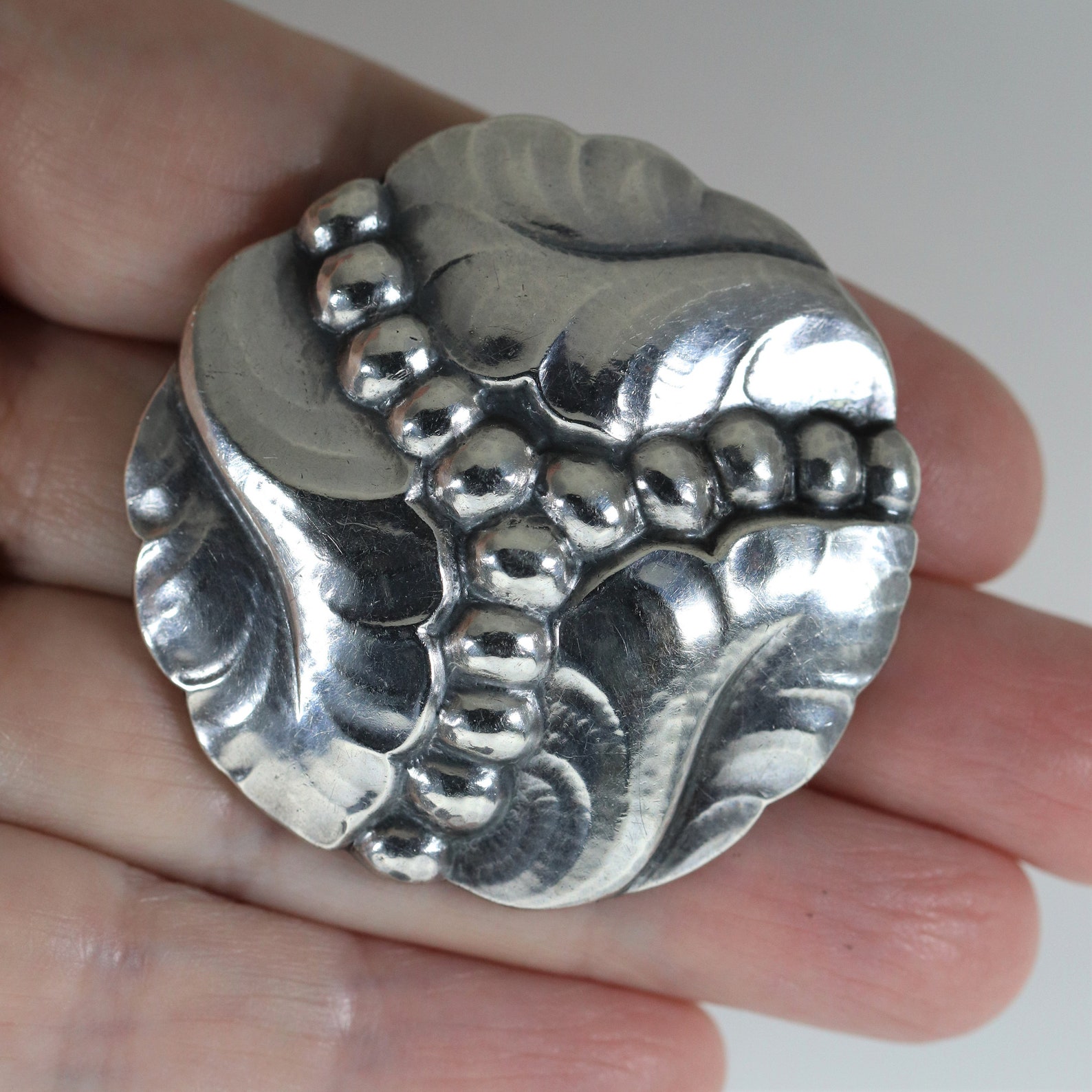 Georg Jensen Large Round Grape Pin | Vintage Sterling Silver | Brooch ...