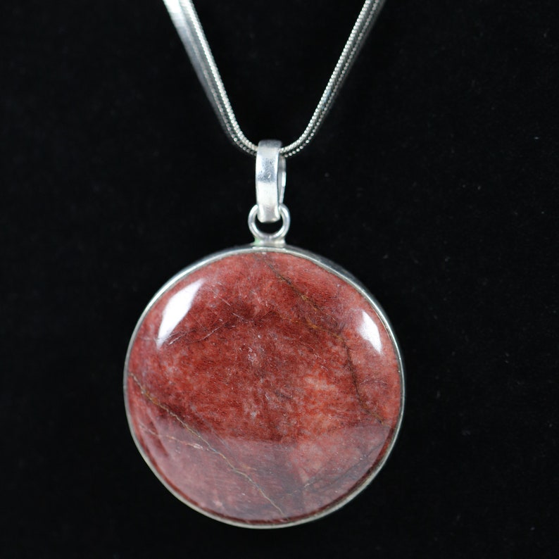 Large Round Red Stone Necklace Pendant Vintage Sterling - Etsy