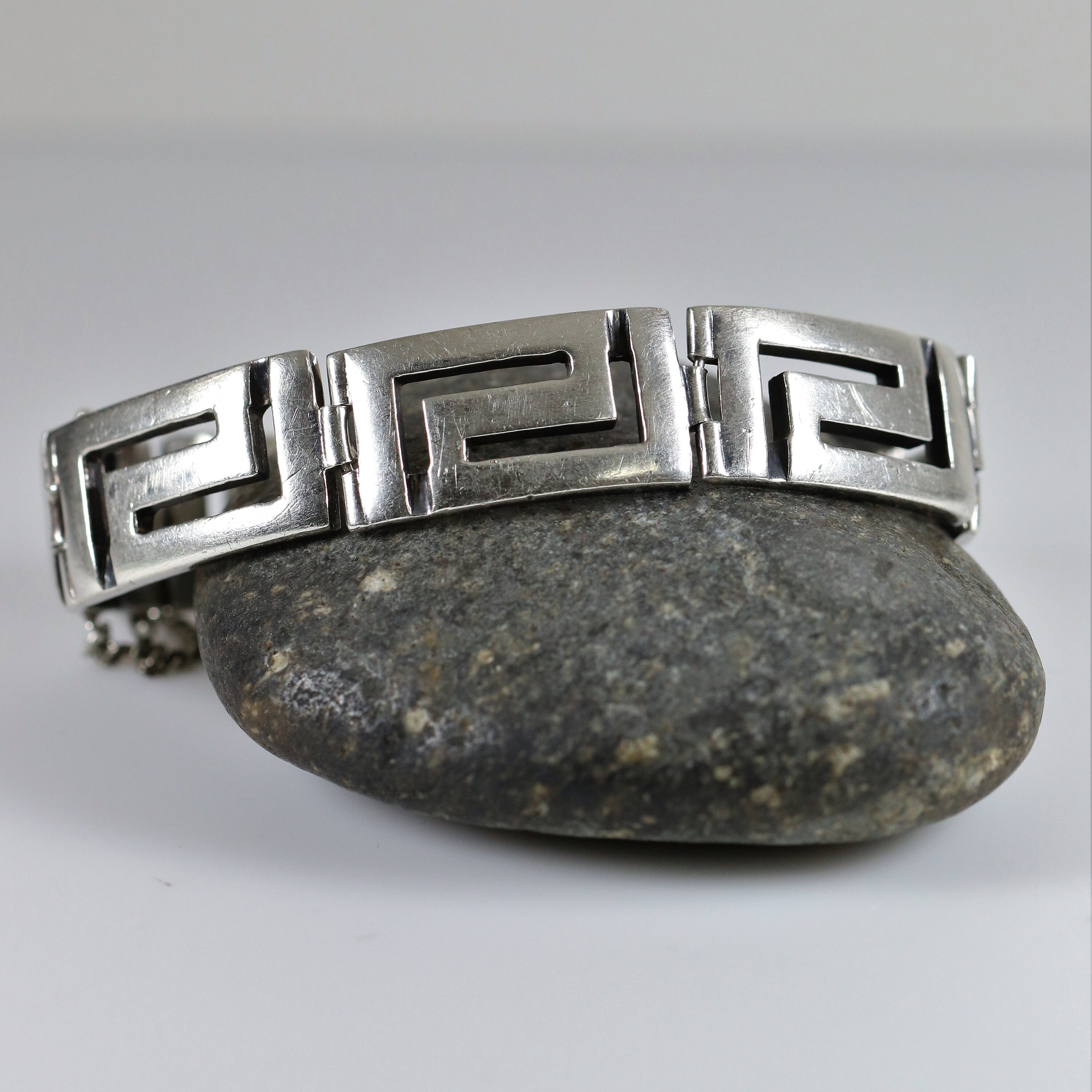 Greek Key Link Panel Bracelet Vintage Sterling Silver - Etsy
