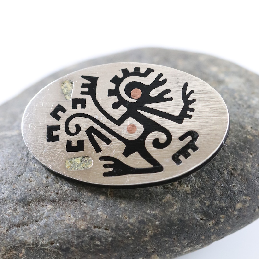 Taxco Aztec Monkey Brooch | Vintage Sterling Silver | Ozomatli Stone ...