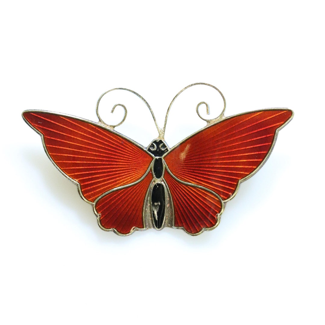 Extra Large Red David Andersen Butterfly Brooch | Sterling Silver Vintage Jewelry | Mid-century ...