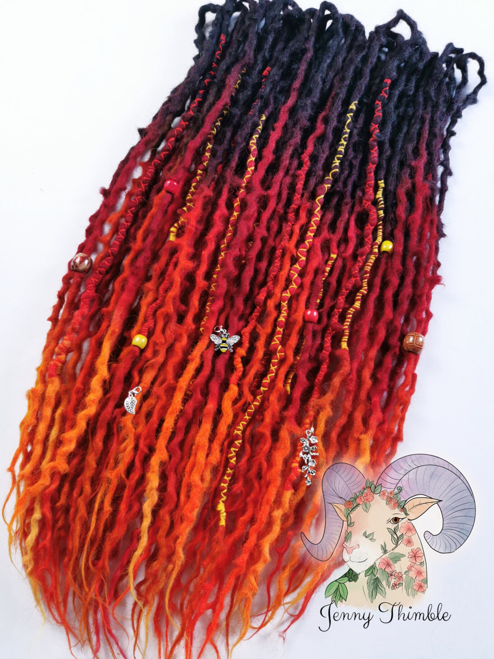 Dreadlocks wool dreads. Fire dreads Red orange and yellow | Etsy