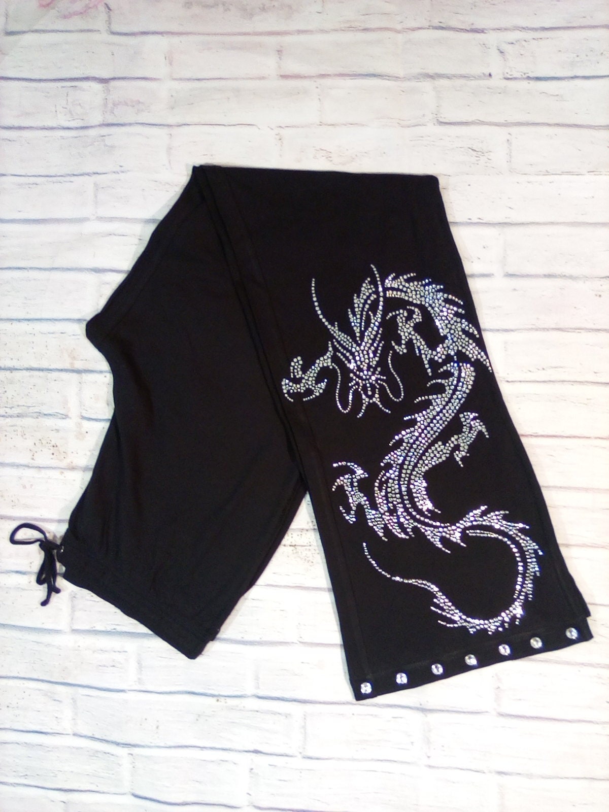 Women Rhinestone Dragon Pant Drawstring Flare Bling Bling - Etsy