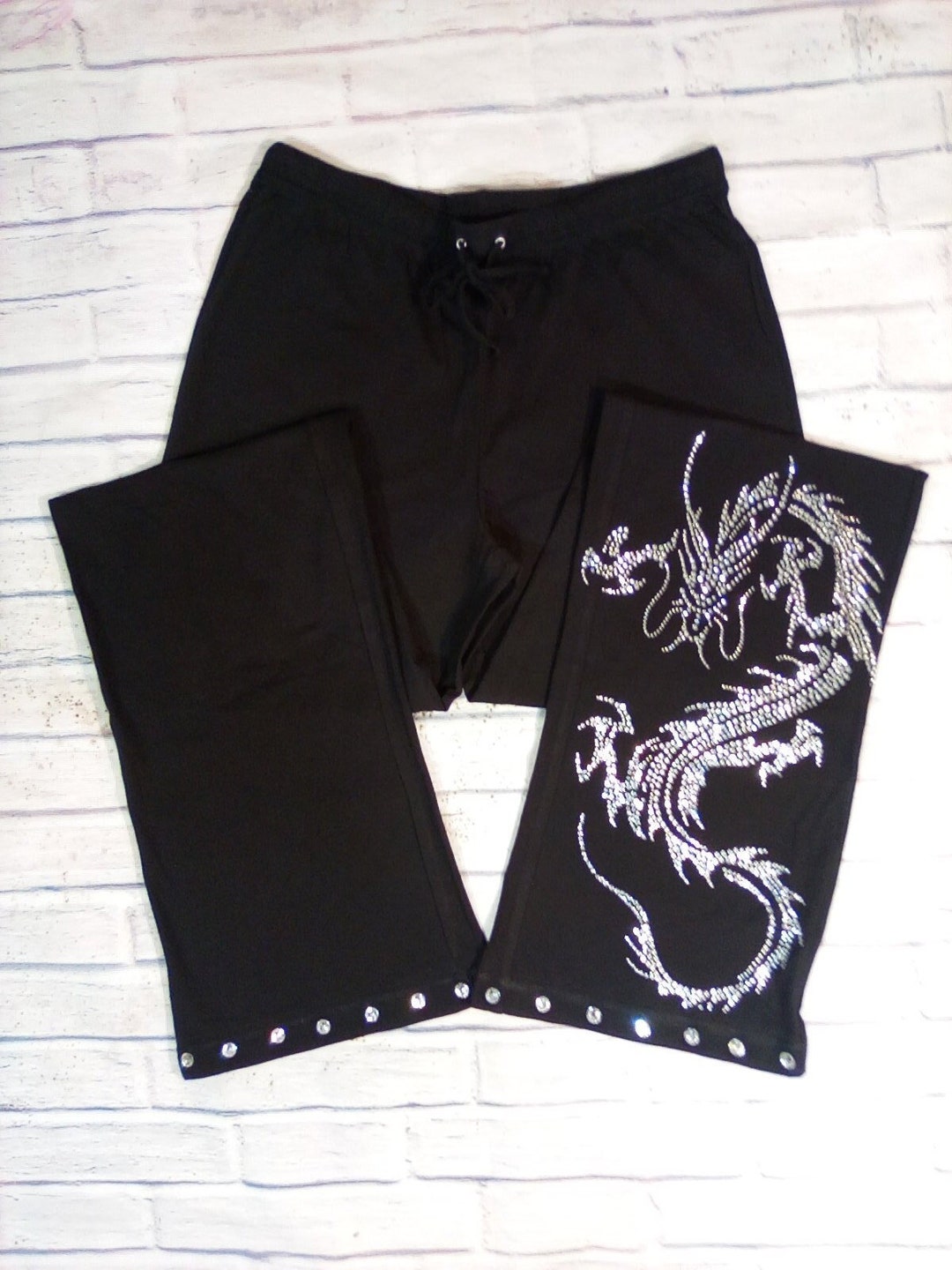 Women Rhinestone Dragon Pant Drawstring Flare Bling Bling - Etsy