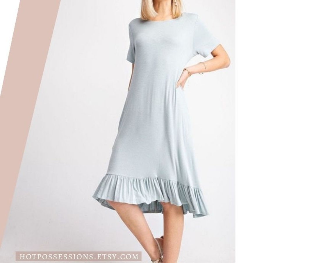 Short Sleeve Dress Ruffle Bottom Light Grey - Etsy