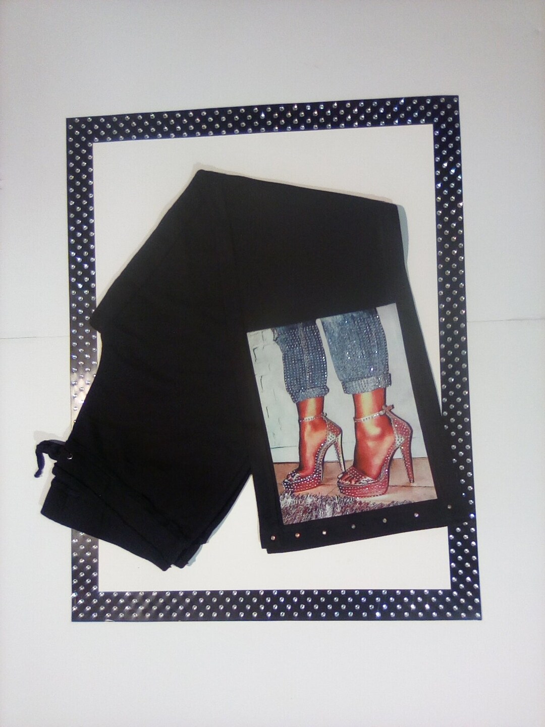 Women Black Pant Drawstring Flare Bling Shoe Detail - Etsy