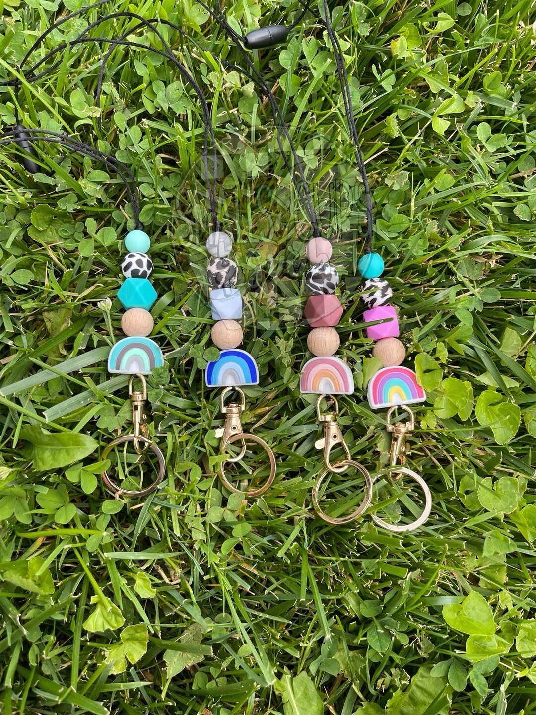 Cow Print Rainbow Name Tag Lanyard - Etsy