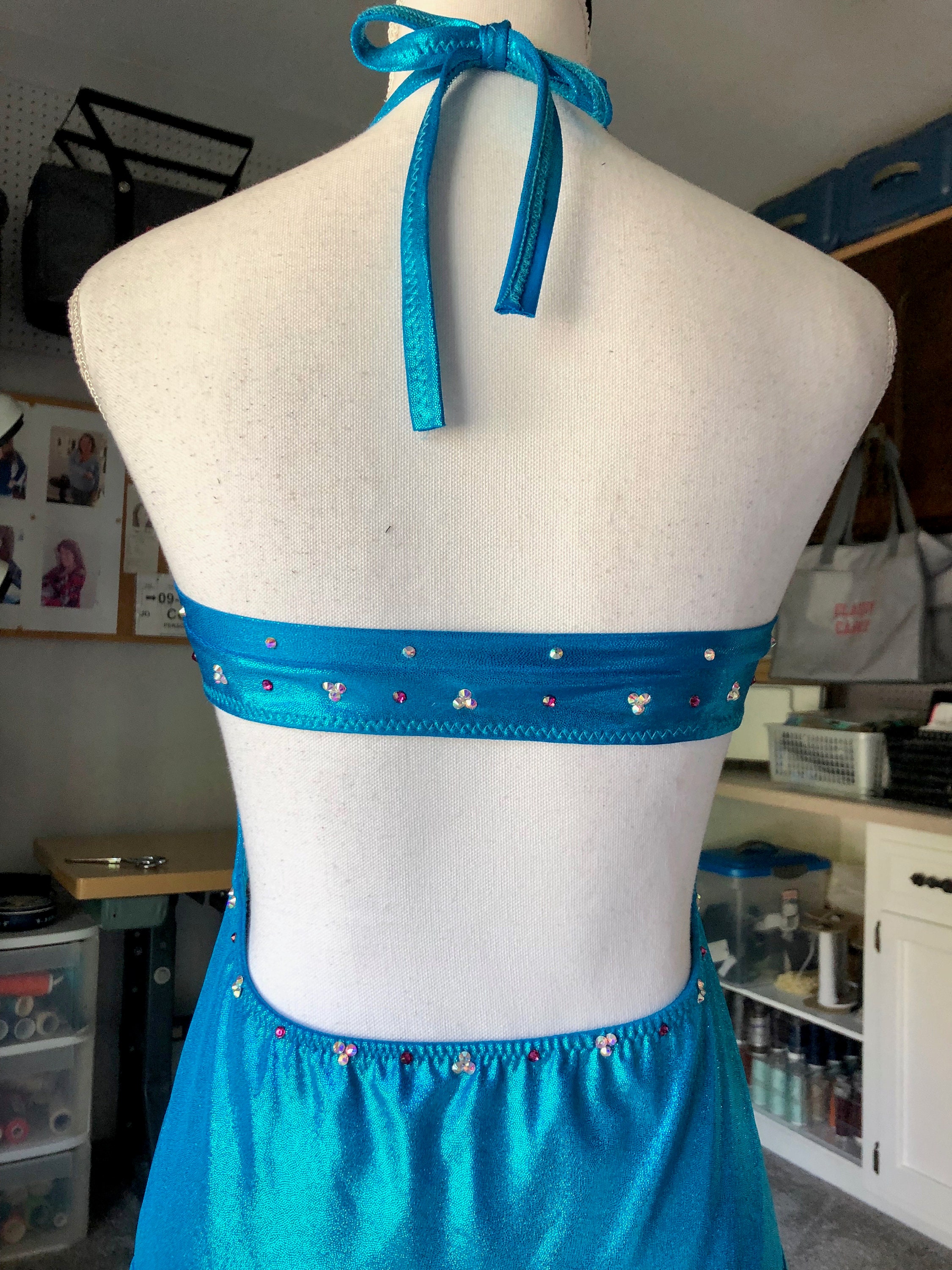 Teal / Turquoise Halter Dance Dress Costume, Womens XS, S, Includes ...