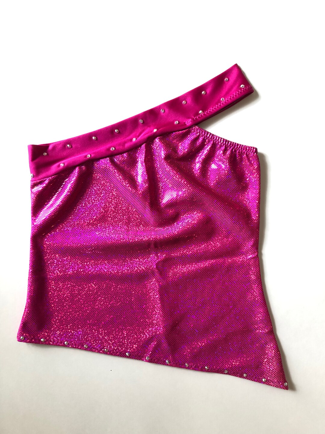 Hot Pink / Fuchsia One Shoulder Dance Top, Women's Small, Rhinestoned ...