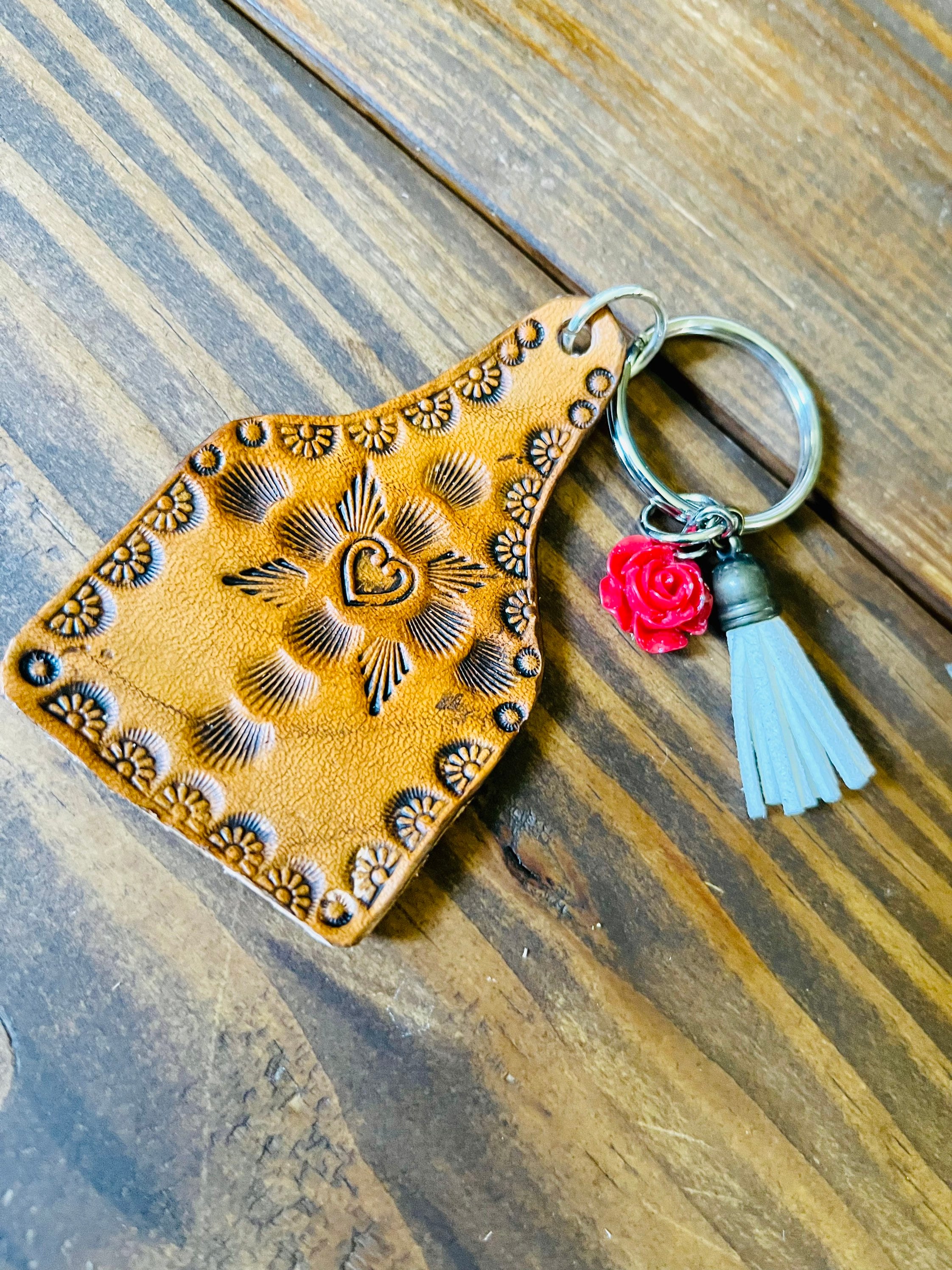 Tooled Leather Keychain - Etsy