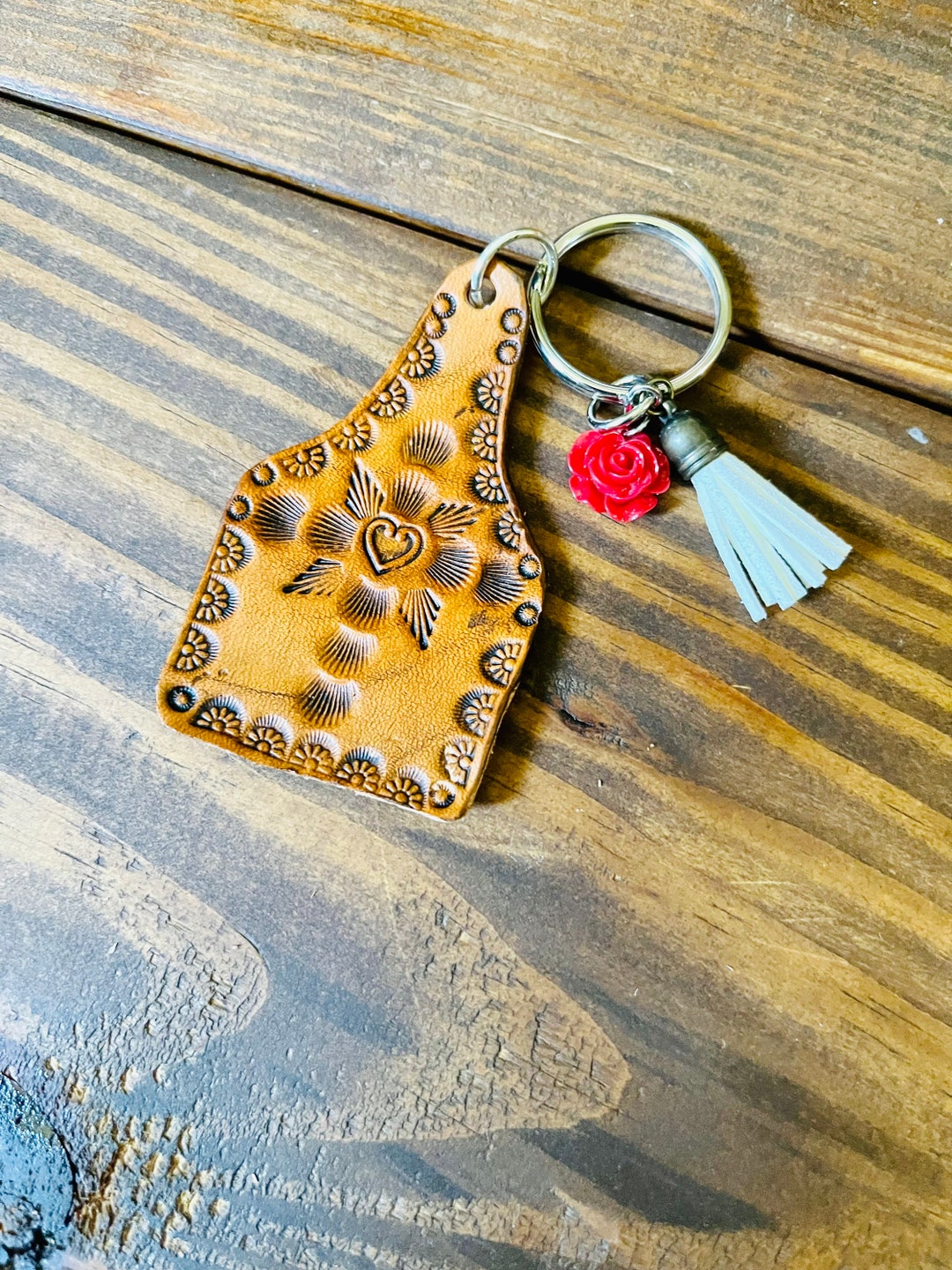 Tooled Leather Keychain - Etsy
