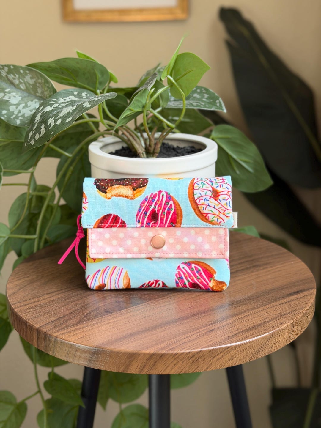 Donut Minimalist Wallet, Handmade Fabric Wallet, Button, Dessert ...