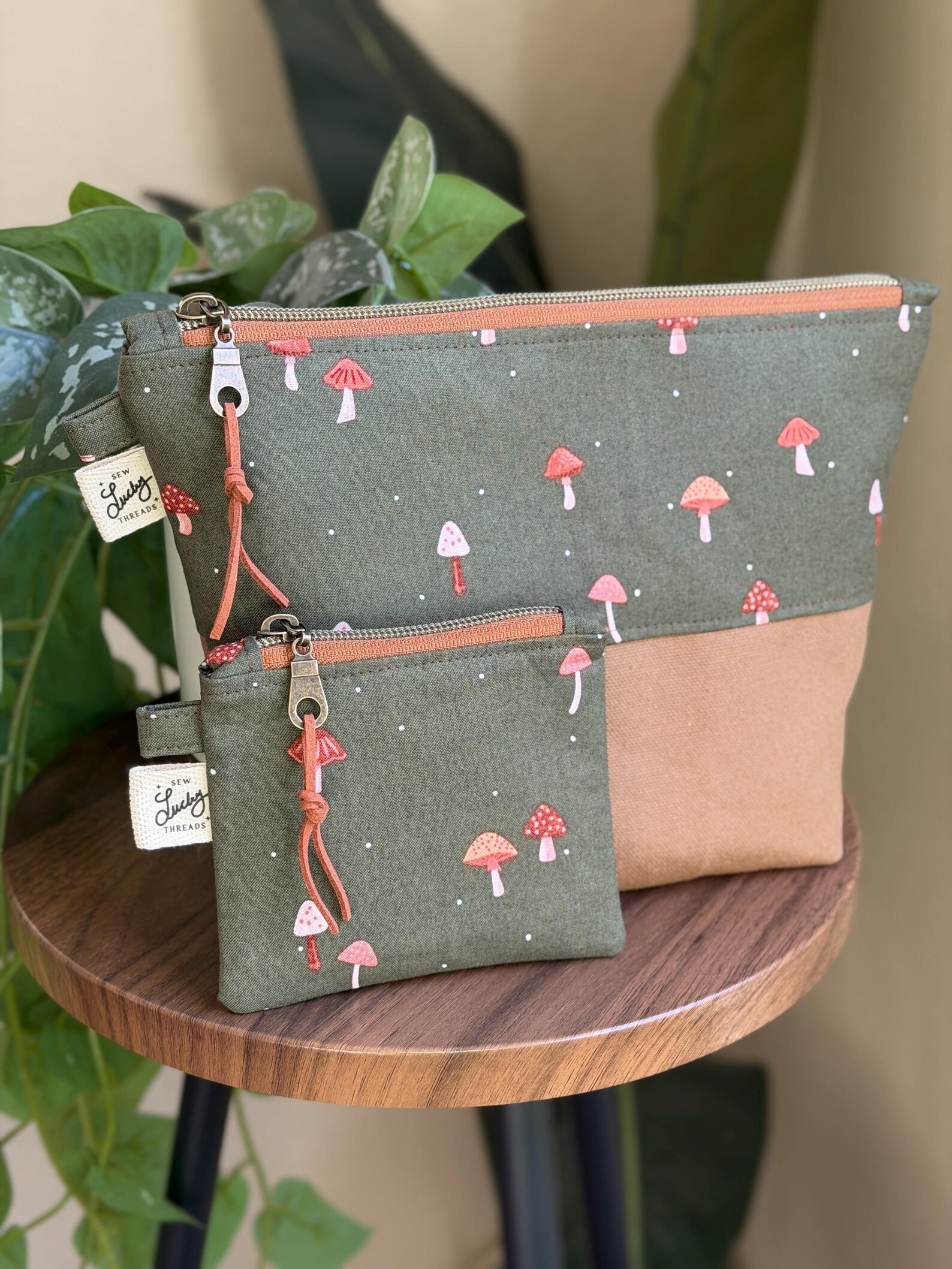 Mushroom, Toadstool Travel Pouch Bag Set, Forest, Green Cotton ...