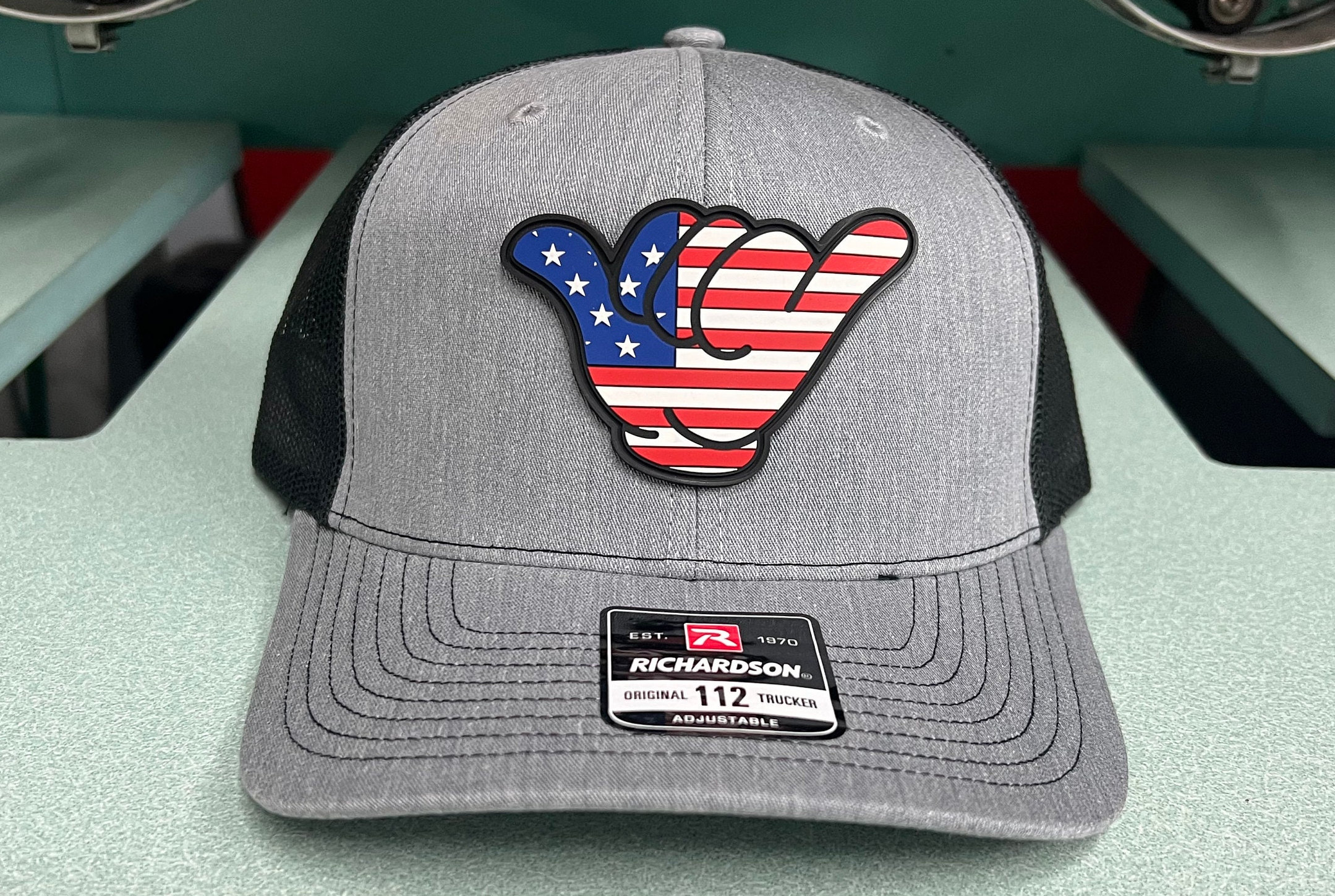 Hang Loose USA Flag PVC Patch Hat - 112 Richardson Snapback Heather ...