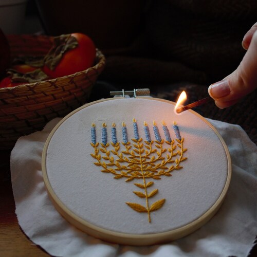 Lighting the Menorah Embroidery Pattern PDF / Digital Hand - Etsy
