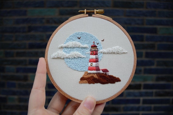 Lighthouse by the Sea Embroidery Pattern PDF / Digital Hand - Etsy