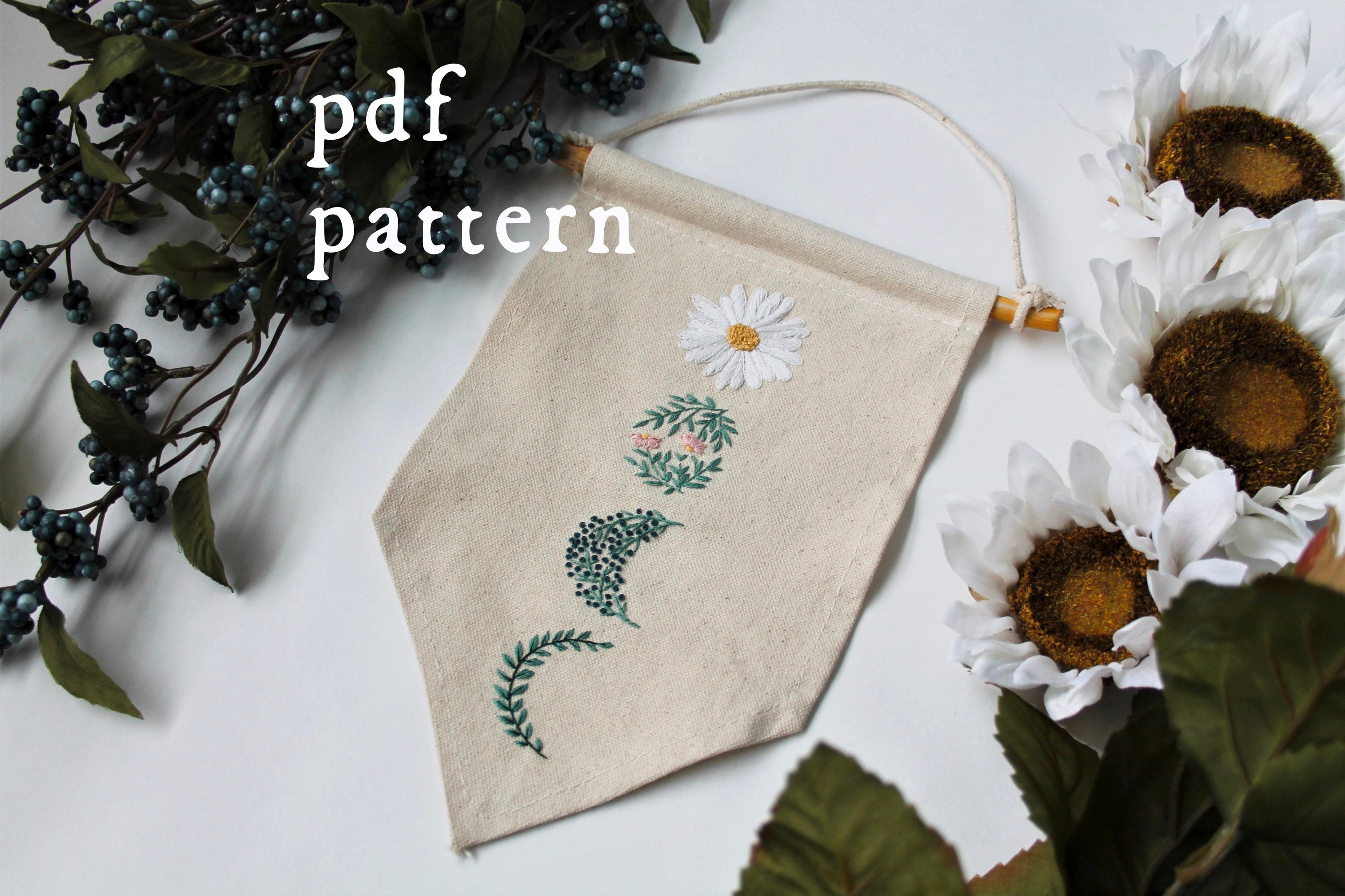 Moon Magic Embroidery Pattern PDF / Floral Moon Phase / | Etsy