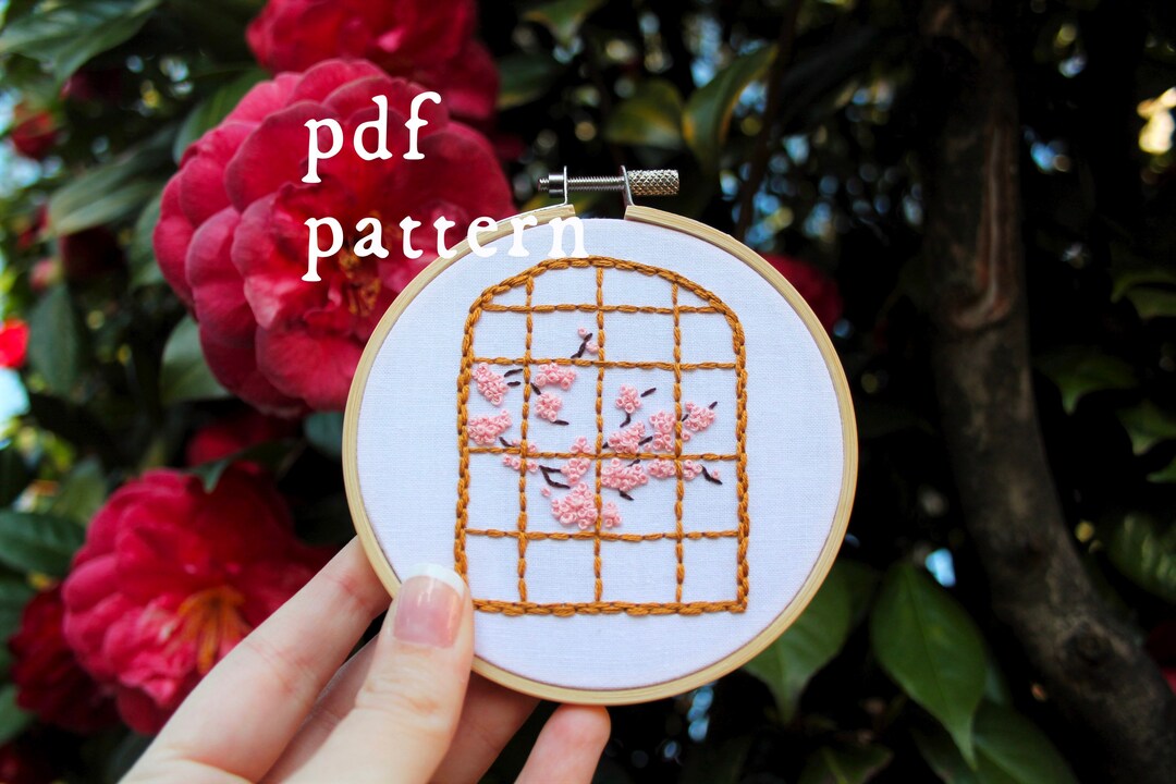 Cherry Blossom Window Embroidery Pattern / Digital Hand Embroidery PDF ...