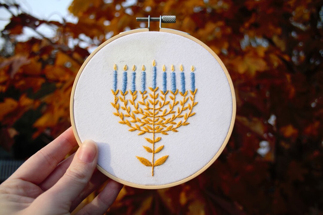 Lighting the Menorah Embroidery Kit / Digital Hand Embroidery Pattern ...