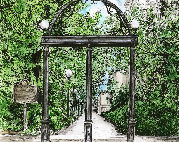 University of Georgia Arch, Athens, Georgia Ink Print on Heavy Fine Art ...