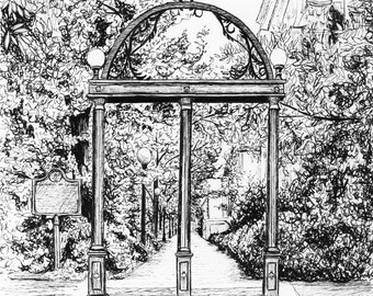 University of Georgia Arch, Athens, Georgia Ink Print on Heavy Fine Art ...
