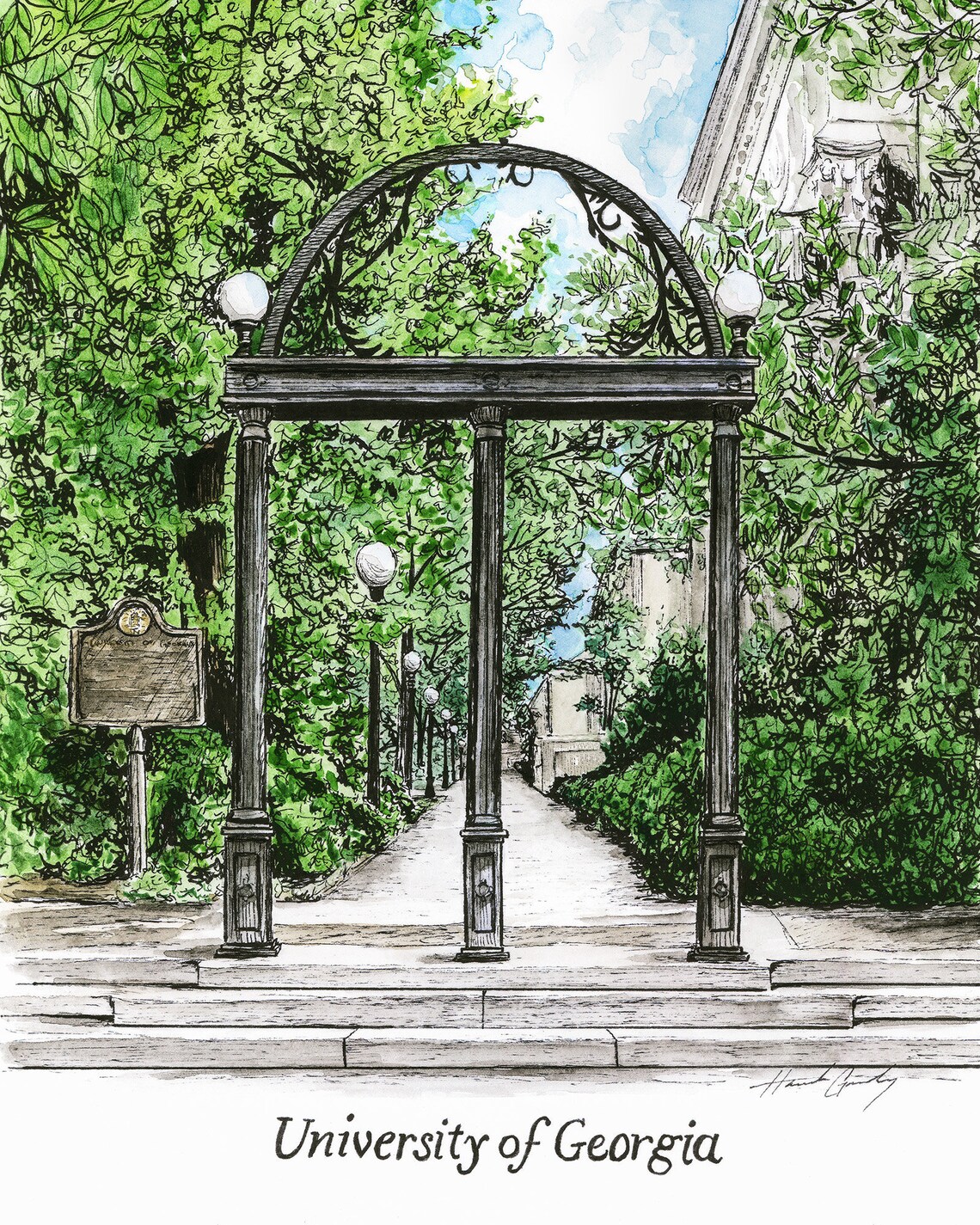 University of Georgia Arch, Athens, Georgia Ink Print on Heavy Fine Art ...