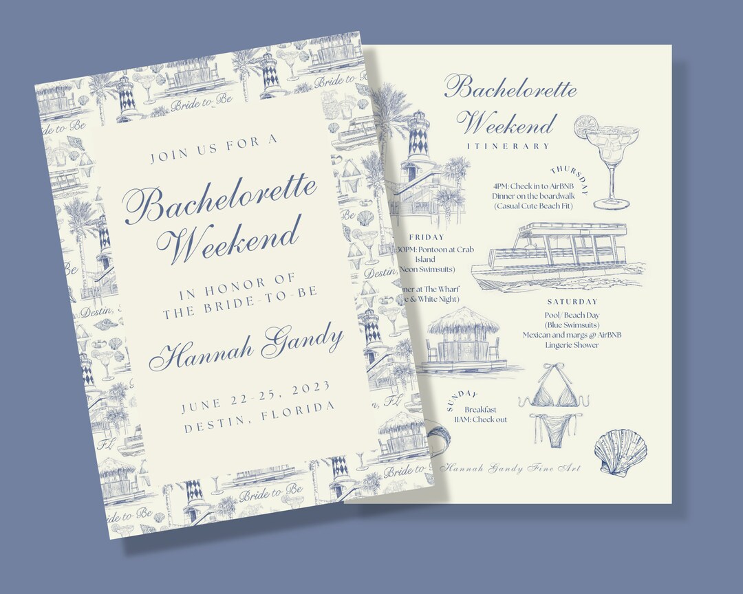 Destin Beach Bachelorette Invitation & Itinerary, Beach Itinerary ...
