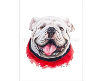 Georgia Bulldog Watercolor Portrait Print, UGA Art - Etsy