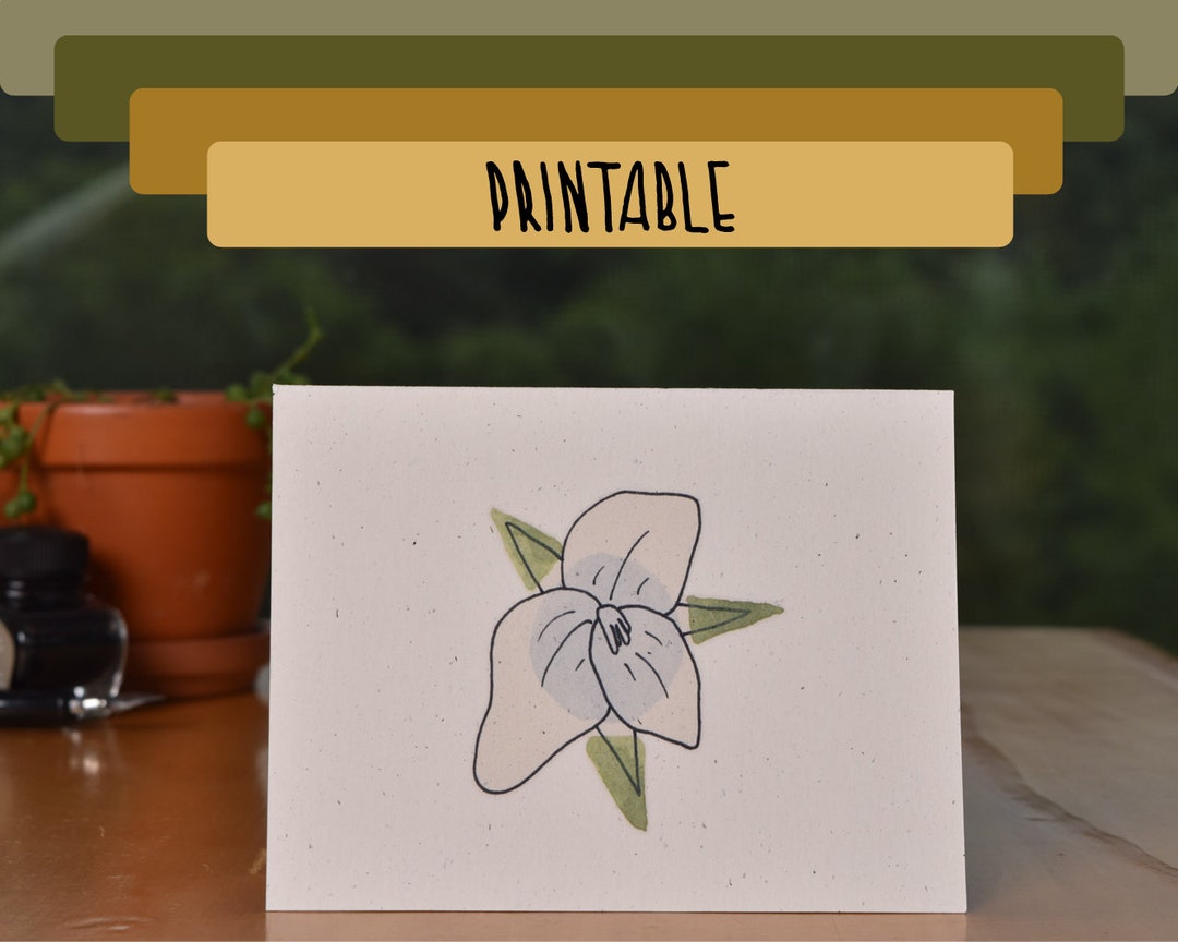 PRINTABLE - Watercolor Trillium Blank Greeting Card - Etsy